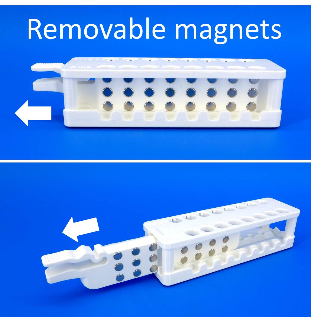Magnetic rack for 1.5 and 2 mL centrifuge tubes, with removable magnet ...